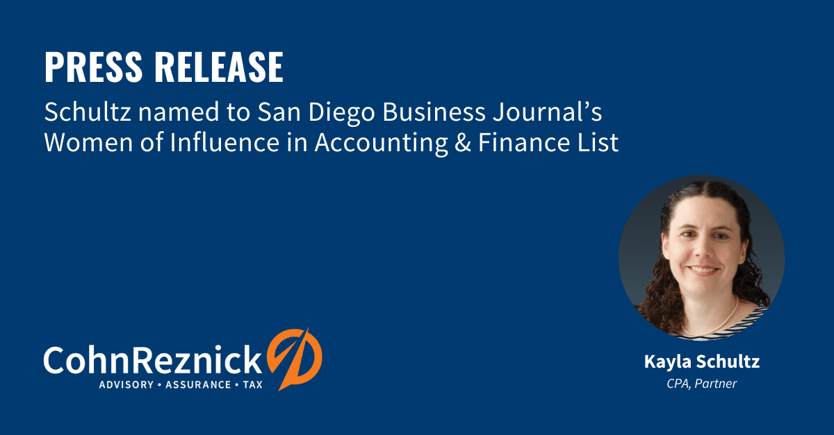 Schultz on Women of Influence in Accounting & Finance list - CohnReznick